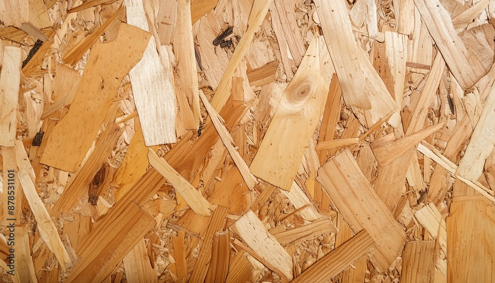 OSB boards are made of brown wood chips sanded into a wooden background ...