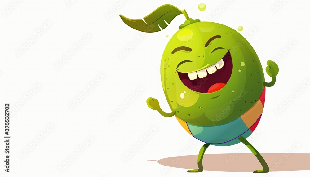 Laughing lime with a beach ball, 2D animation, white background, green ...