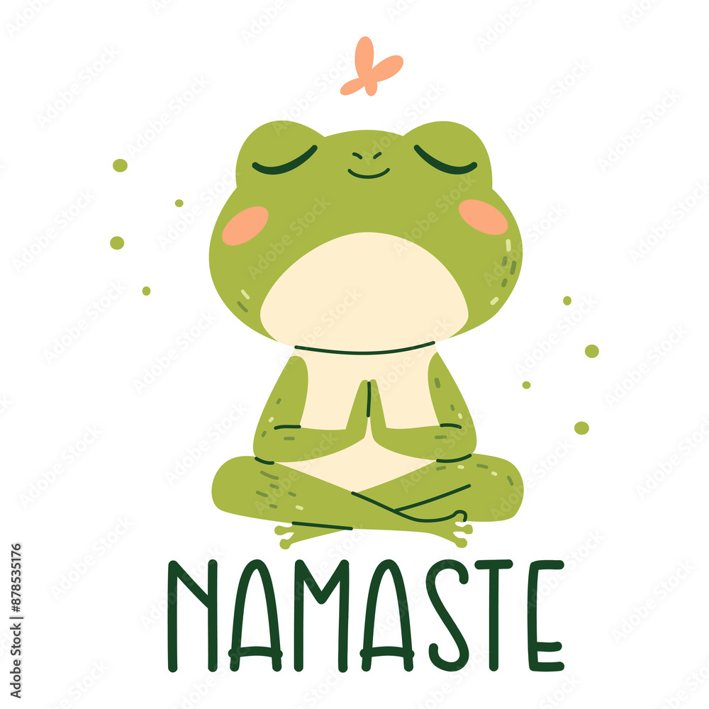 Flat vector illustration in children's style. Cute frog sitting in ...