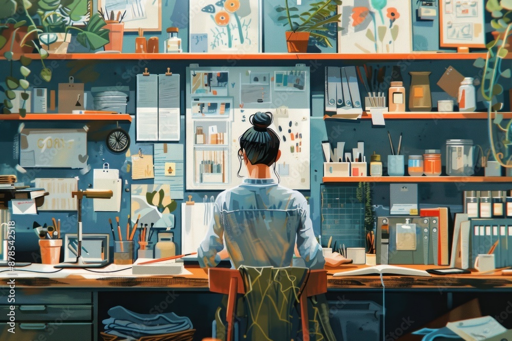 Flat design illustration of someone engaging in a craft activity, like ...