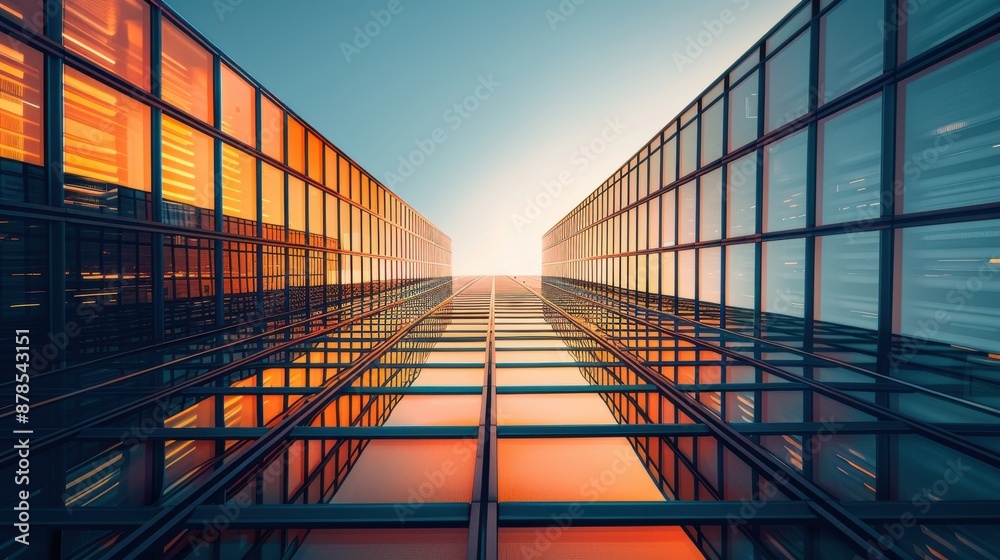 A stunning architectural photograph of a modern skyscraper, captured at ...