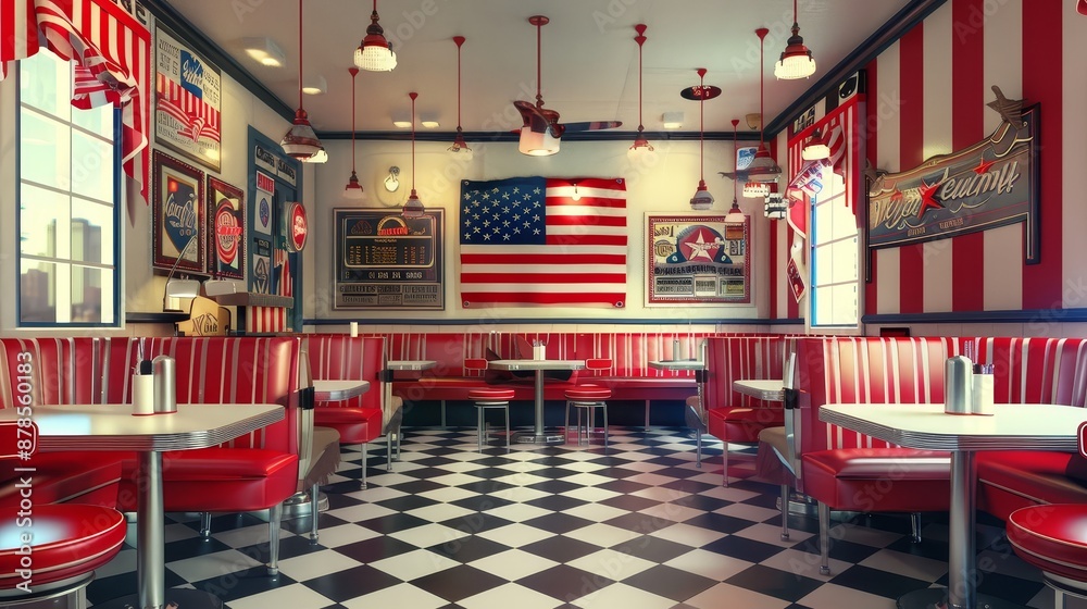 American Diner Interior - A classic American diner interior with red ...