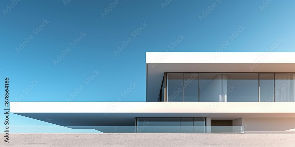 Low angle camera of white minimalistic architectural building structure ...