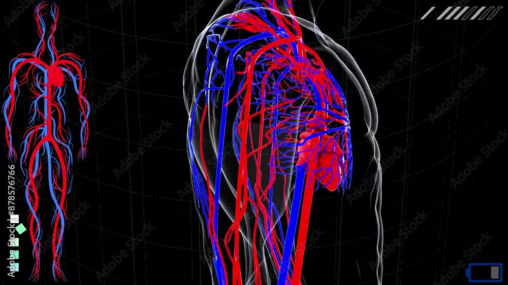 Rotating model of the human circulatory system. 3d rendering blood ...