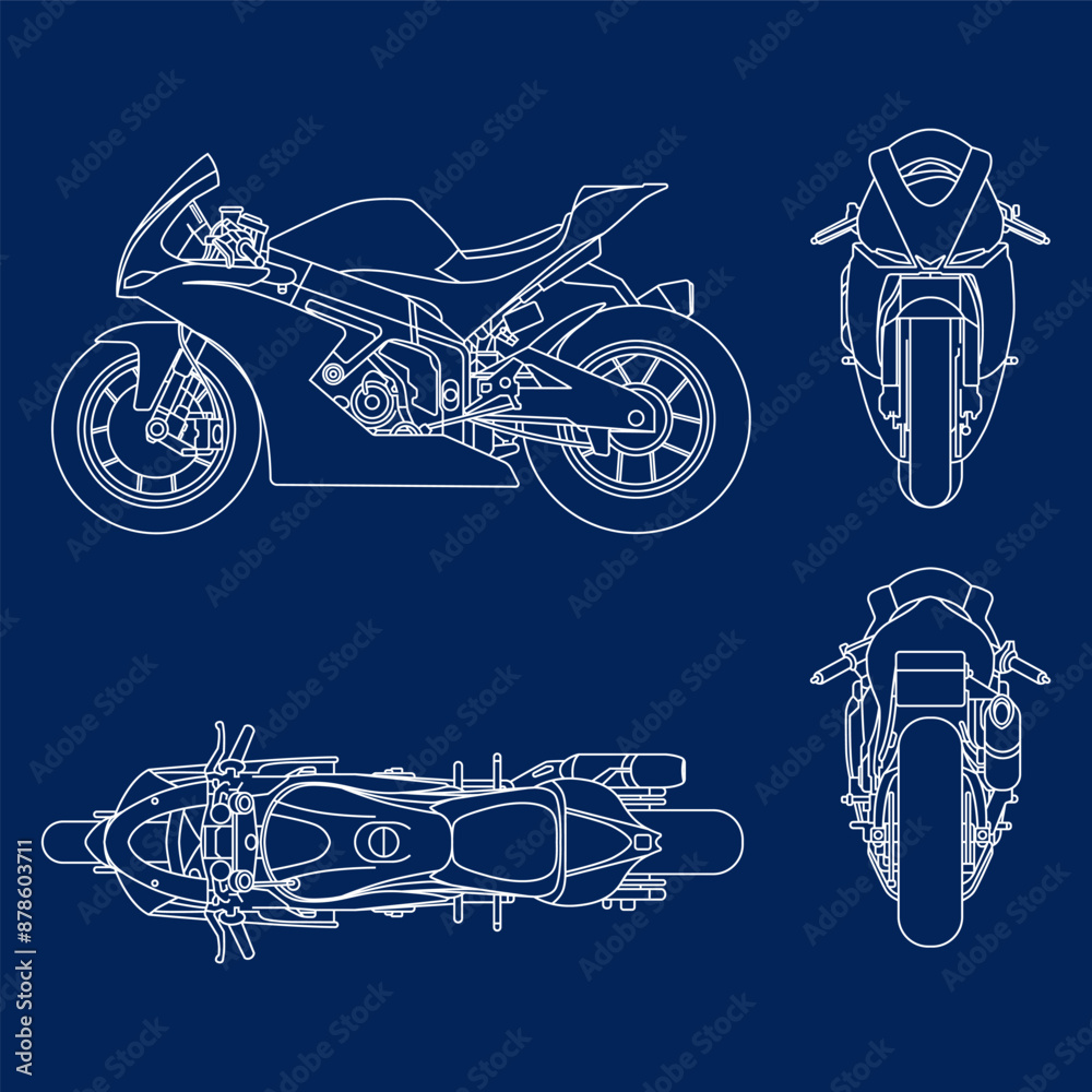 Stylized vector illustration of blueprints motorcycle. Vector eps 10 ...