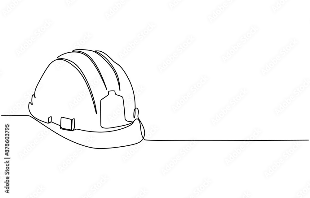 Single continuous line drawing of safety helmet wor safty work. Labor ...
