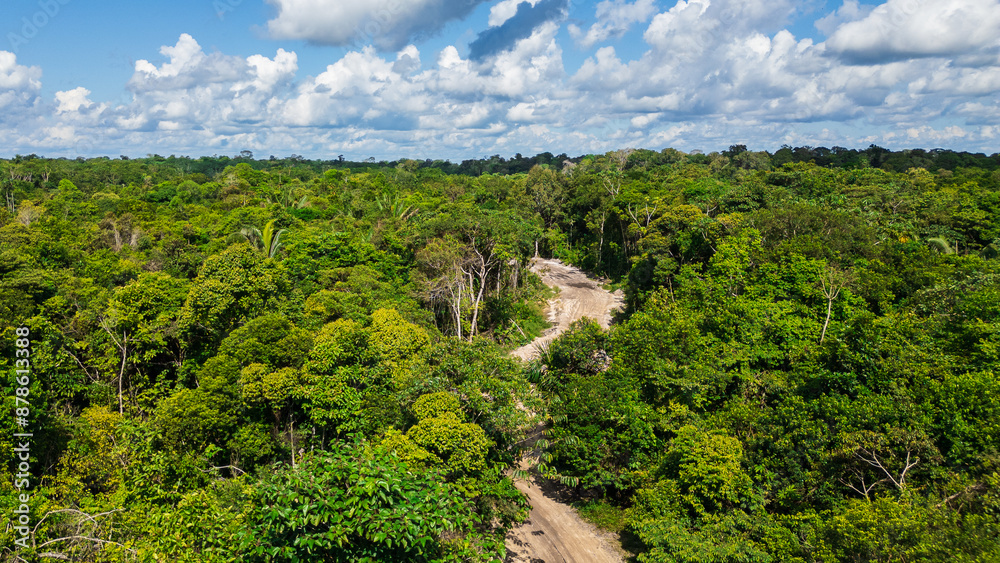 roads in the middle of the Amazon jungle, deforestation and sand ...