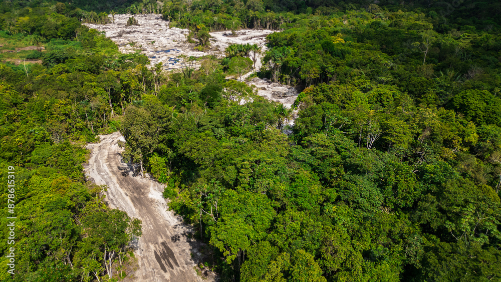 roads in the middle of the Amazon jungle, deforestation and sand ...