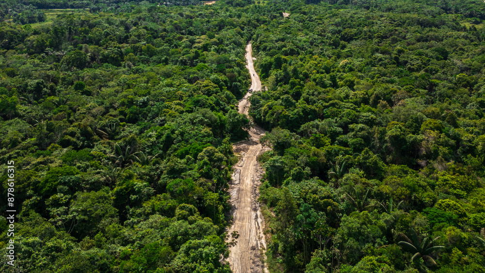 roads in the middle of the Amazon jungle, deforestation and sand ...
