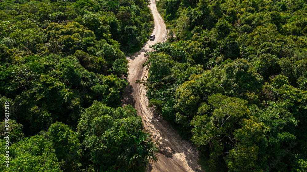 roads in the middle of the Amazon jungle, deforestation and sand ...