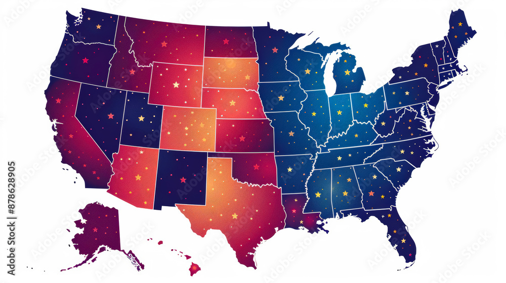 United States Map. A stylized map of the United States with states ...
