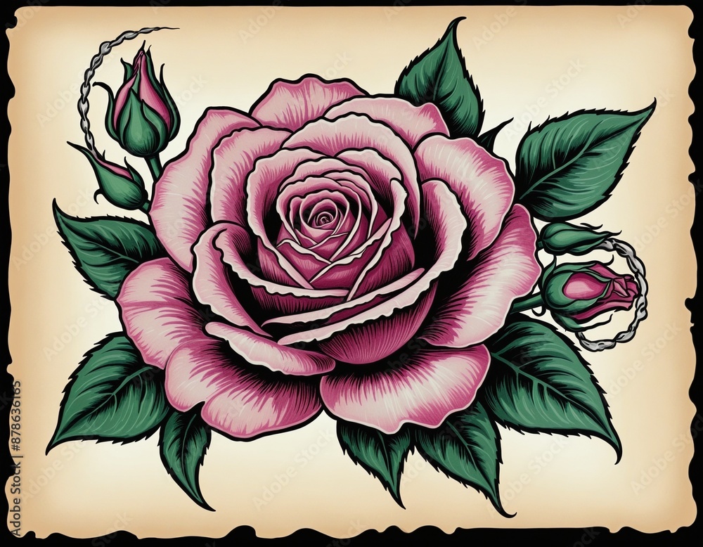 Vintage rose tattoo design with classic old school style, perfect for ...