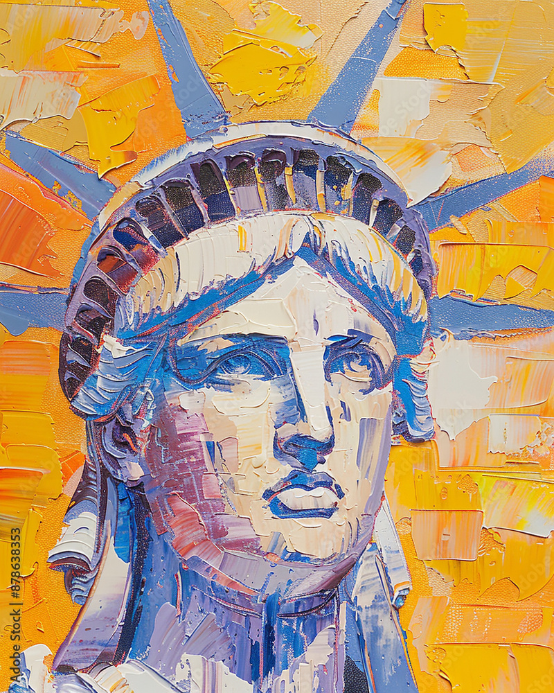 thick impasto painting, stunning statue of statue of liberty, epic ...