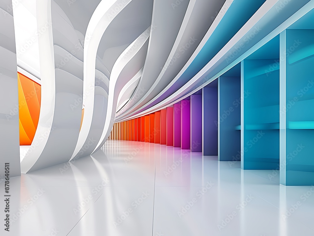 Generate an image of a modern, abstract interior space with vibrant ...