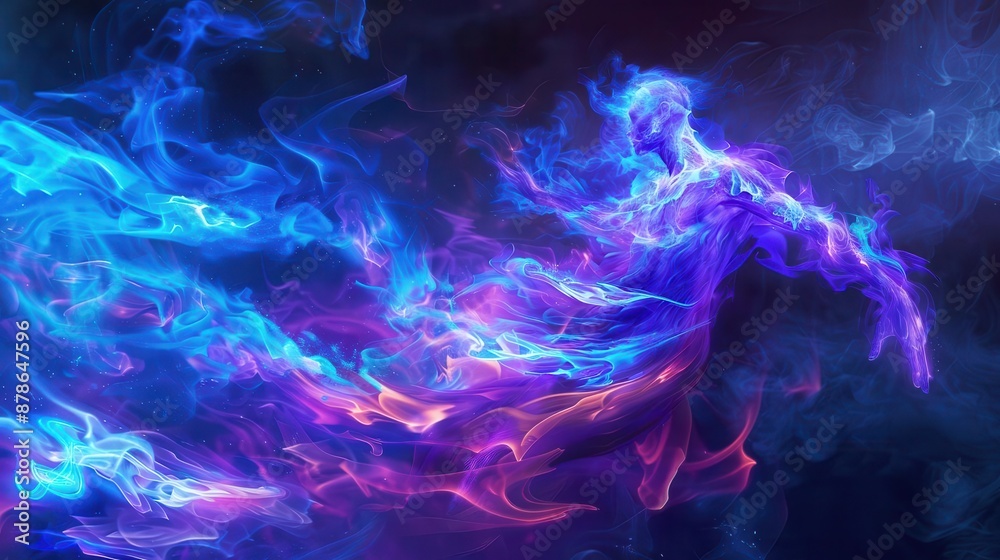 ethereal fire spirit dancing on obsidian surface blue and purple flames ...