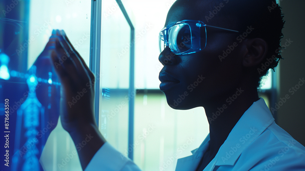 Side profile of a black female orthopedic surgeon doctor examining ...