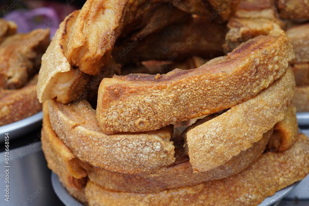 Poster top view Crispy fried pork belly is sure to be the cheapest ...
