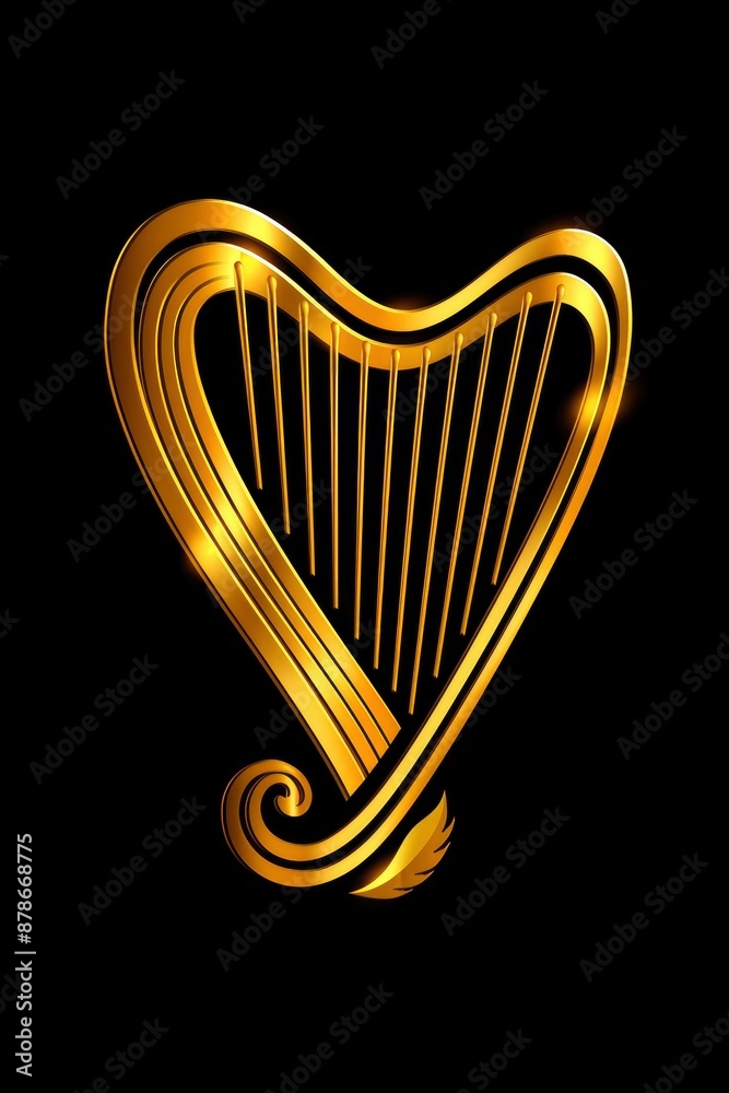 Simple logo design featuring a gold harp with strings, black background ...