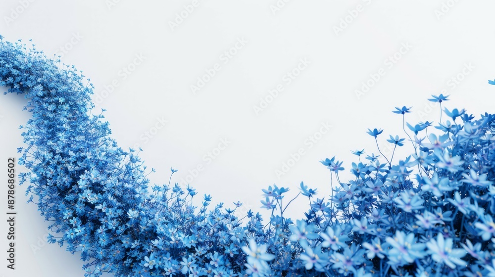 Blue flower border on white background. A beautiful border of delicate ...