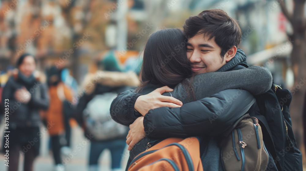 Photo & Art Print People offering free hugs in a public space ...