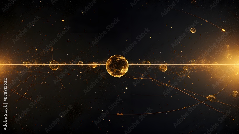 a solid gold background with a border of space exploration technology ...