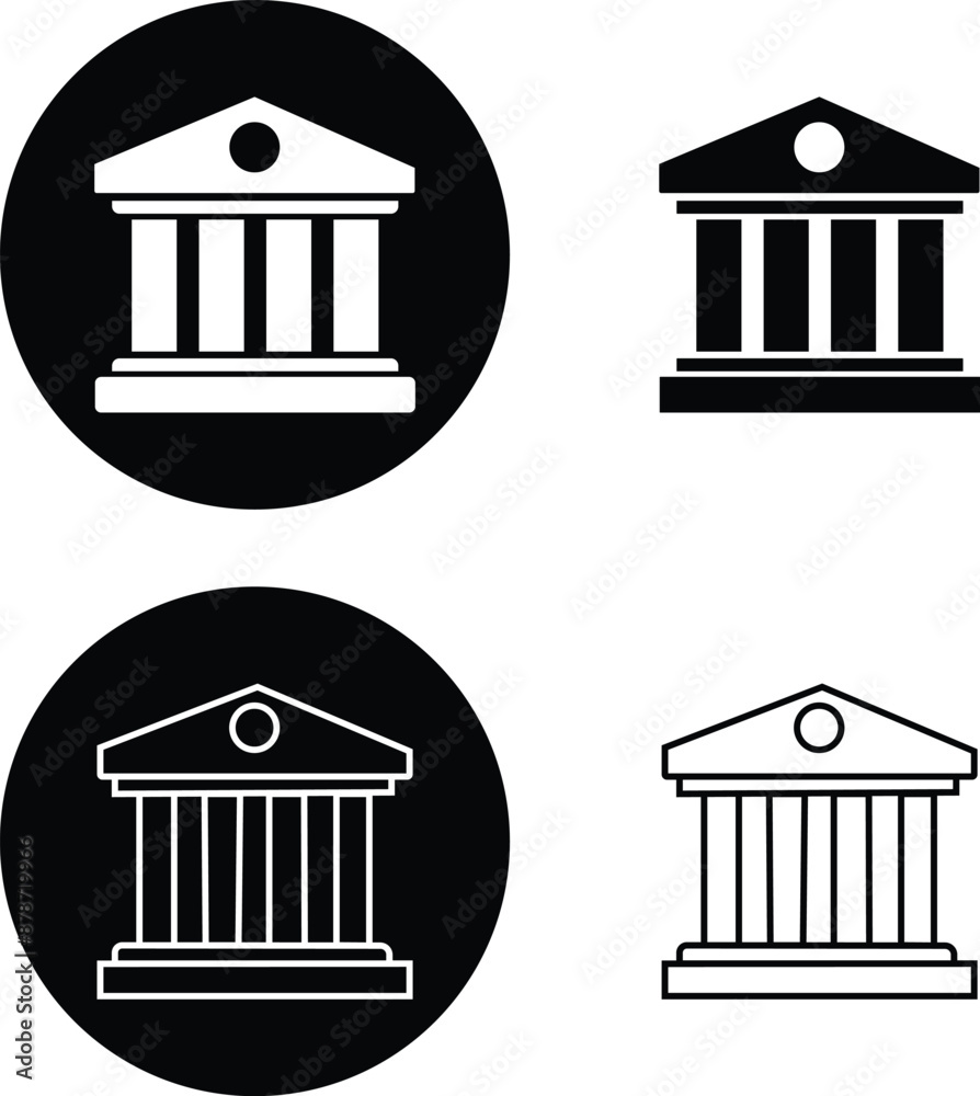 Silhouette bank building icons set isolated on transparent background ...