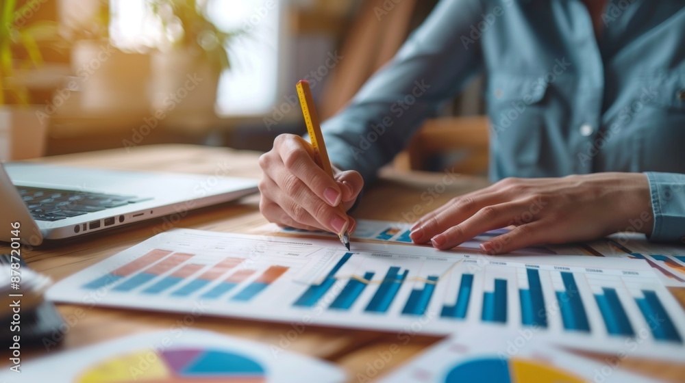 Investment advisor explaining mutual fund performance using bar graphs ...