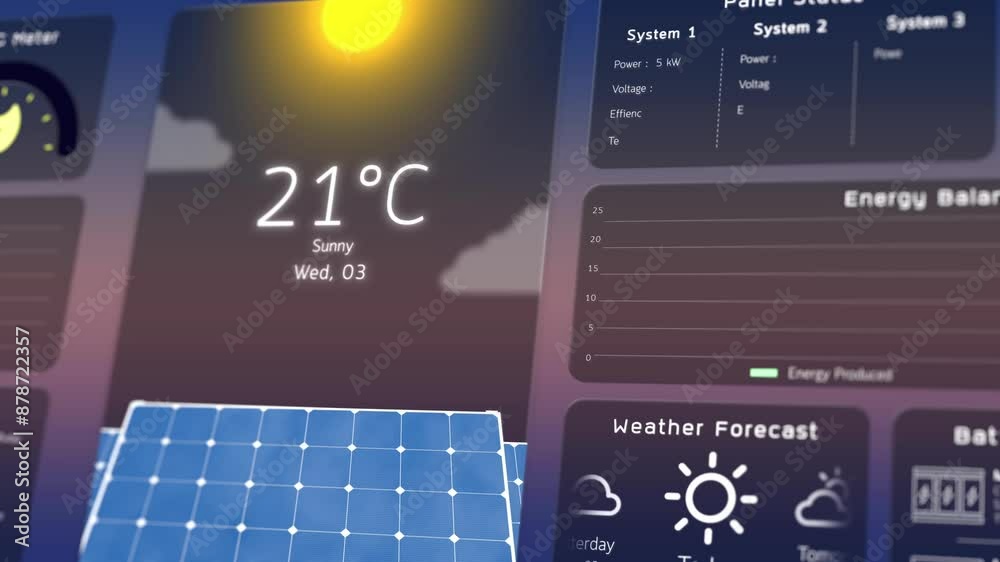 Solar power monitoring system, digital infographic data of green energy ...