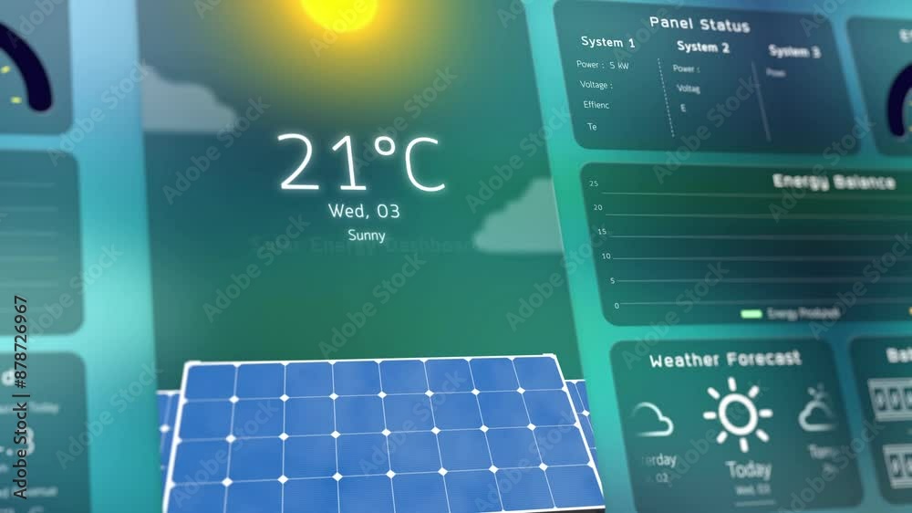 Solar power monitoring system, digital infographic data of green energy ...