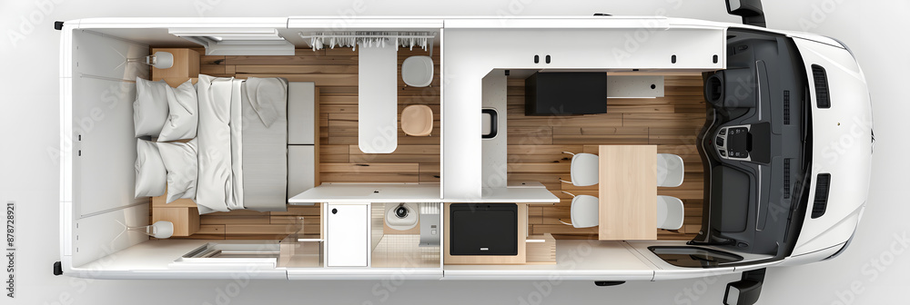 show s 2d floor plan layout for a sprinter van conversinos with white ...