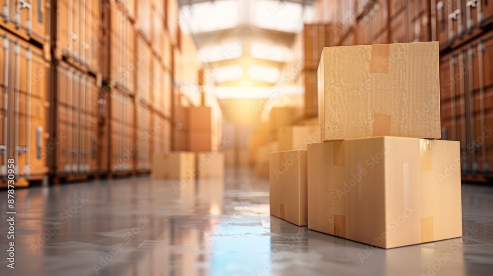 Rows of cartons in a hangar levels transportation concept realistic ...