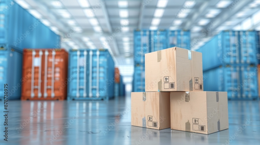 Rows of cartons in a hangar levels transportation concept realistic ...