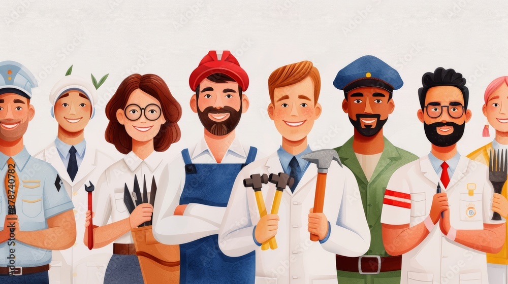 Detailed watercolor painting showing a group of people from different ...