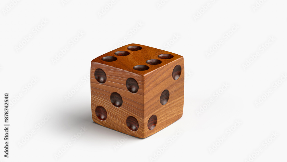 3d render of wooden dice with engraved circular dots on its faces. The ...
