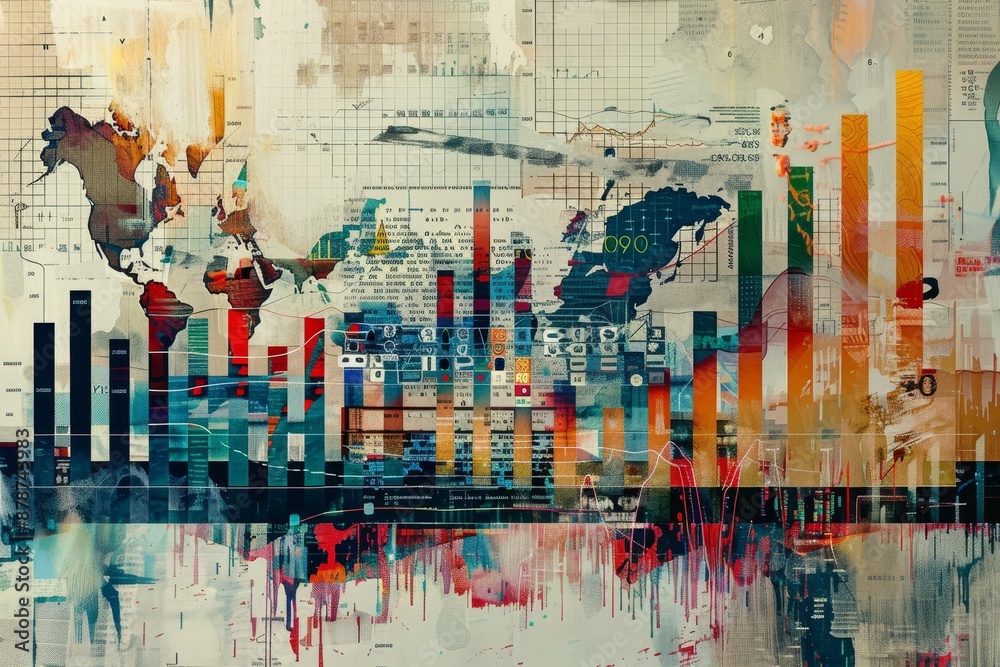 Painting depicting a detailed map of the world with borders, countries ...