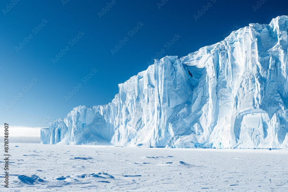 Majestic glacier landscape with towering ice formations and a simple ...