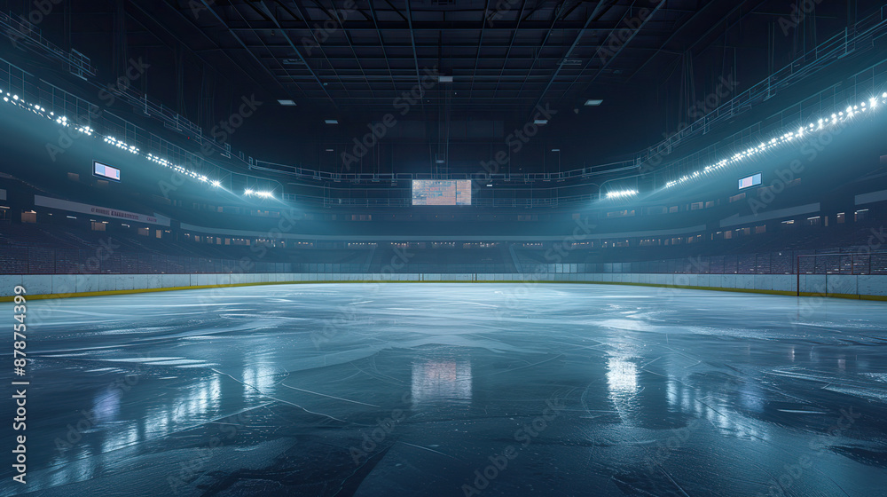 Empty hockey stadium showcasing an ice rink and surrounding seating ...