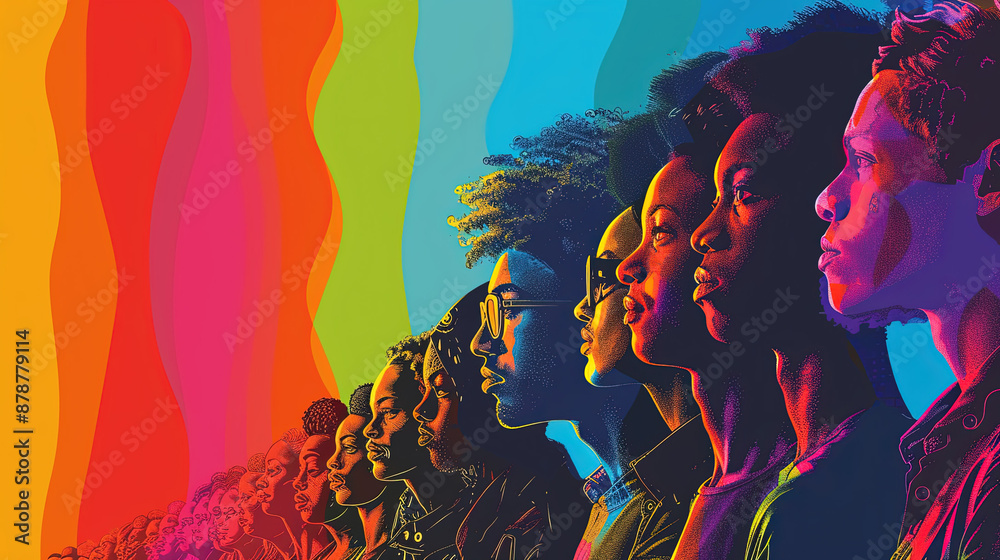 propaganda poster with modern protesting people of different colors and ...