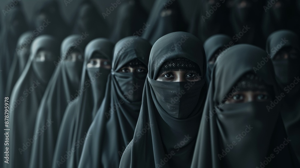 Monotone portrait of women in hijabs, highlighting expressive eyes ...
