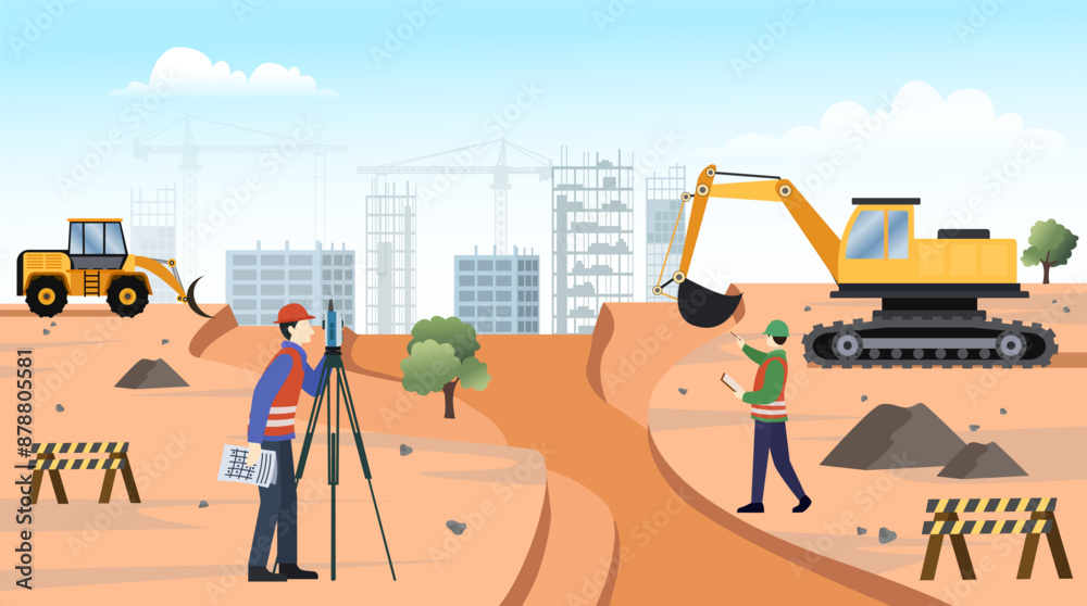 construction site preparation, architects and engineers conduct site ...