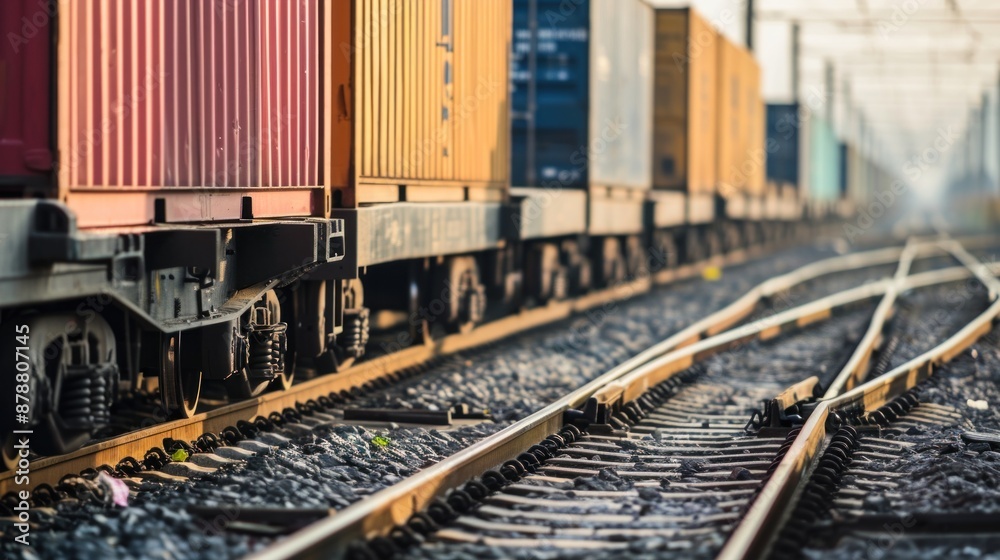 Cargo. Cargo Train. Freight train with cargo containers. Train wagons carrying cargo containers ...