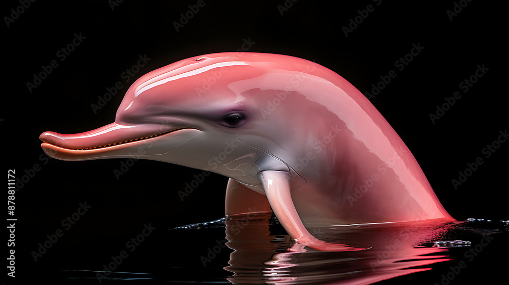 Pink dolphin, black background, water, a unique and beautiful creature ...