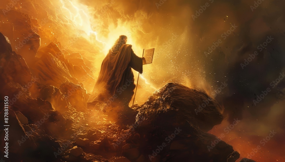 Moses Descending Mount Sinai with the Ten Commandments Stock ...