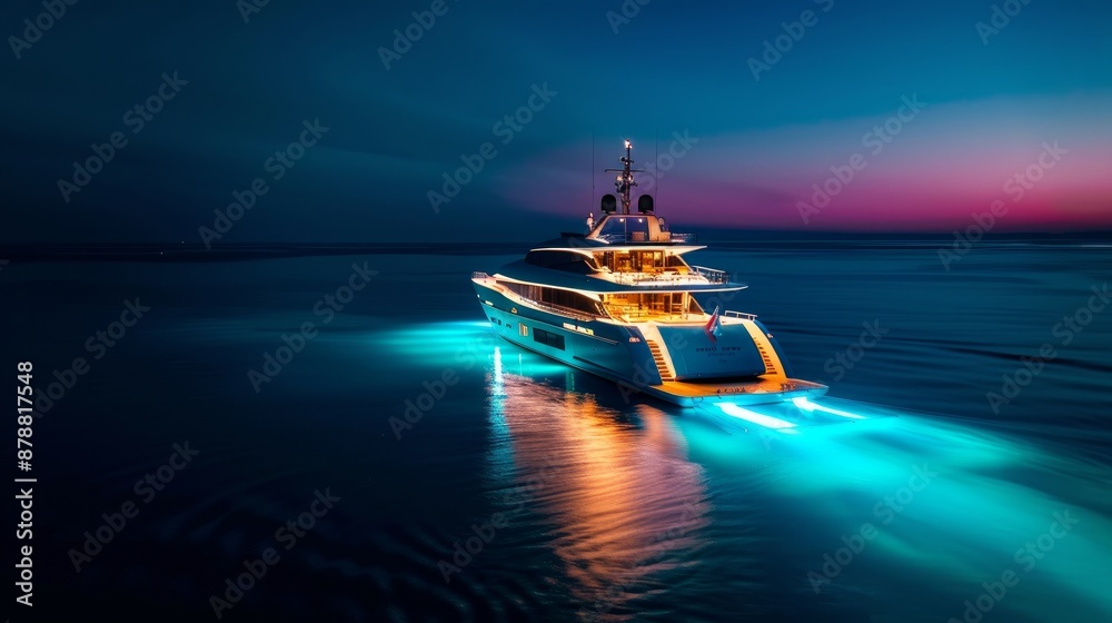 image of a large white boat on the ocean at night. The color of the ...
