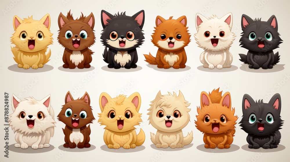 Set of cartoon kittens in different poses on a white background to ...