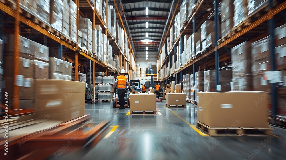 Busy rush workflow of hardware store employees. Group of workers ...