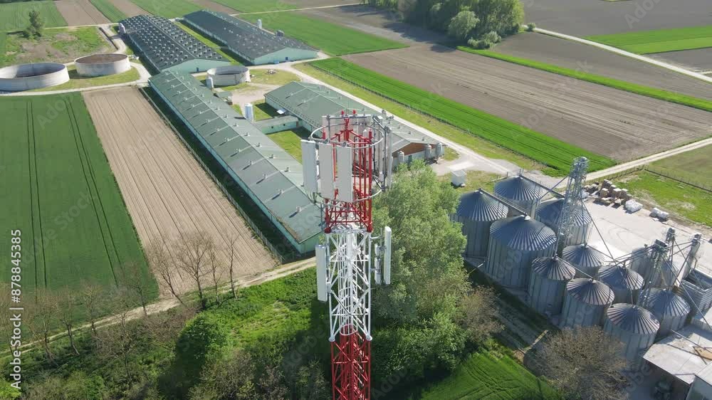 Aerial of 5G telecom tower with autonomous farm technology using IoT ...