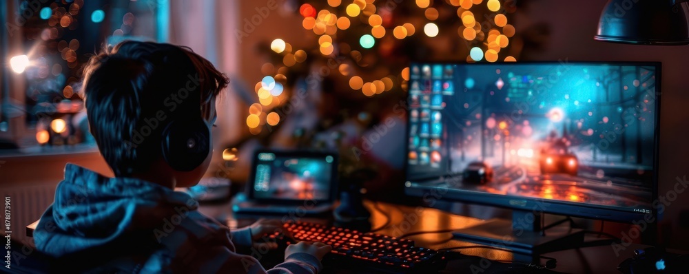 Setting up a remote learning station, kids engaging with interactive ...