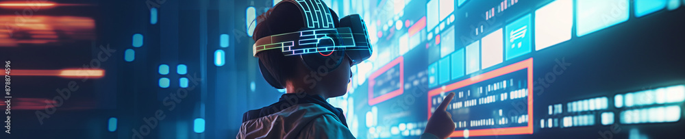 child using colourful simplistic artificial intelligence on virtual ...