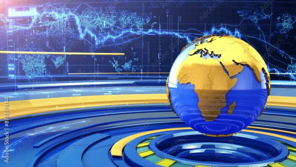 Global Earth Rotating Digital World Breaking News Studio Background ...